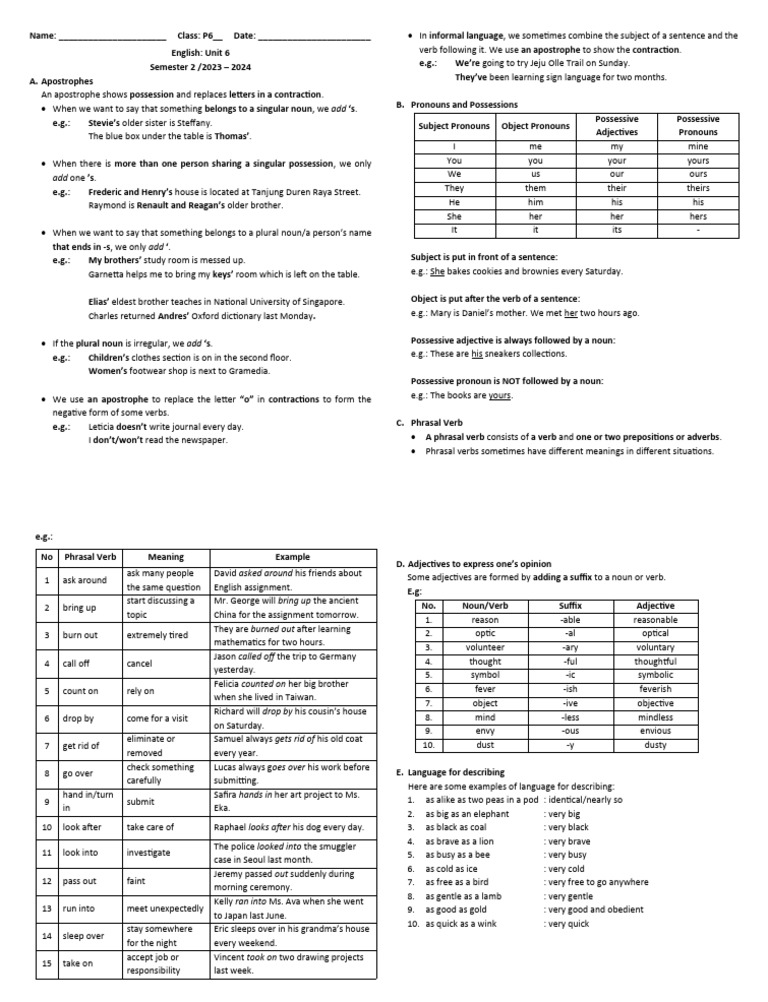 EL Note Unit 6 done | PDF | Verb | Noun