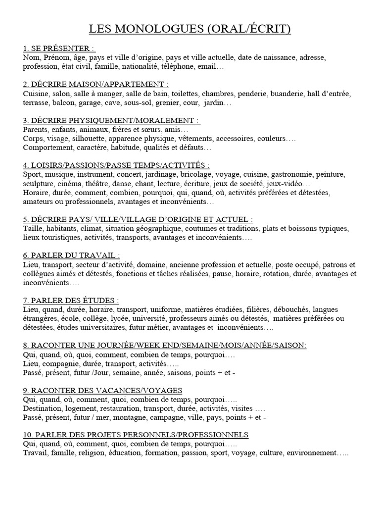 Monologues-Dialogues A1 A2 | PDF