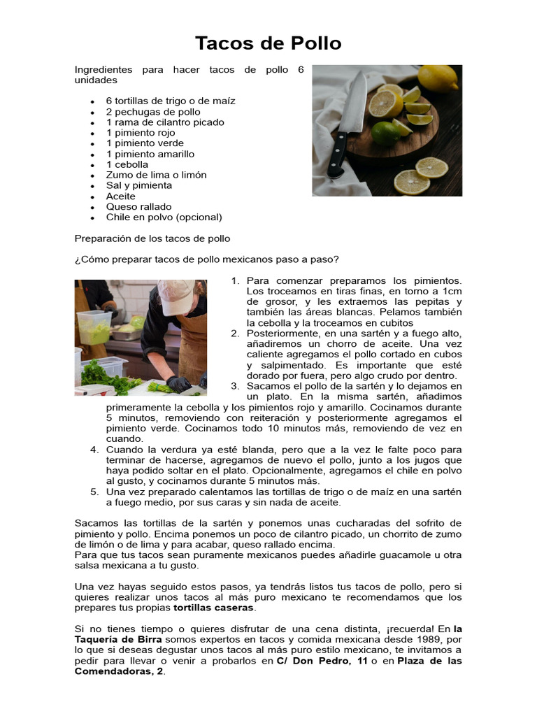 Tacos de Pollo | PDF | Taco | Cilantro