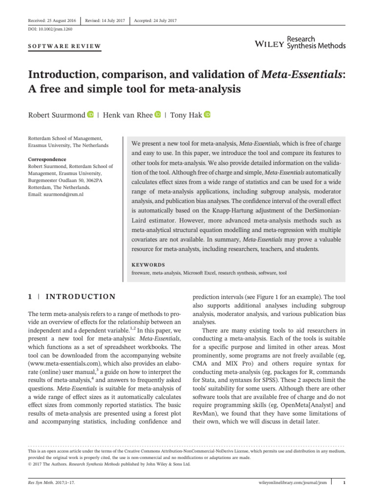 Introduction comparison and validation of Meta-Essentials- A free and ...