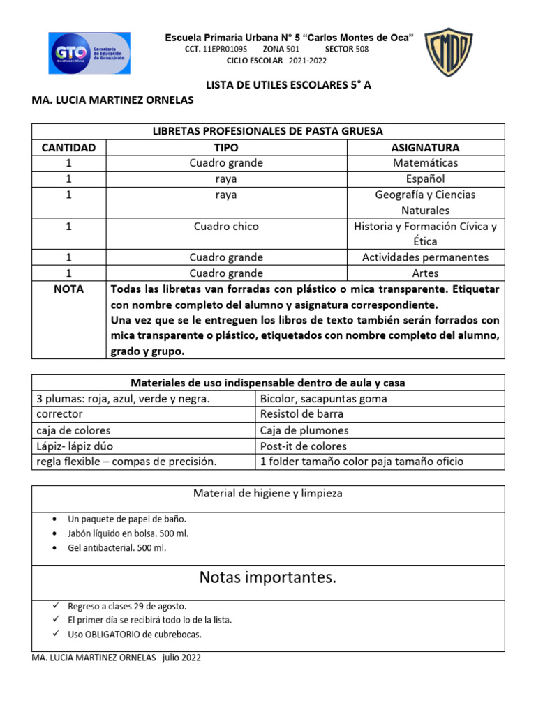 5° A Lista de Utiles | PDF | Arte