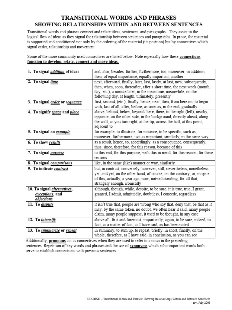 Transition Words for Sentence Flow | PDF | Phrase | Sentence (Linguistics)