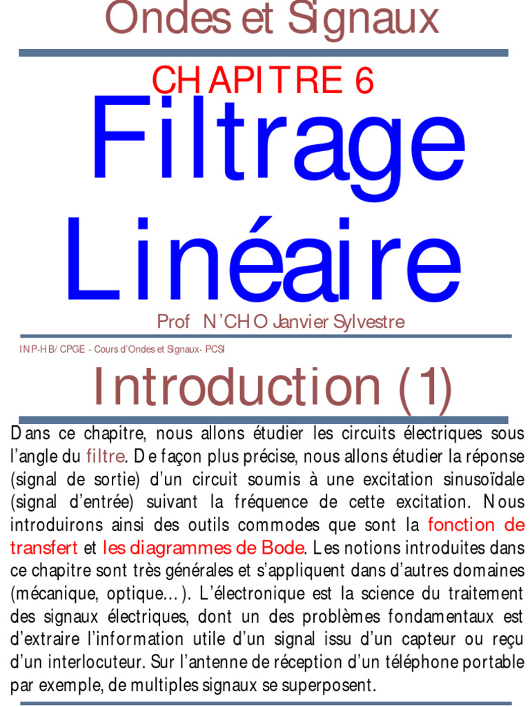 Filtrage Linéaire des Signaux | PDF | Filtre (électronique) | Électricité