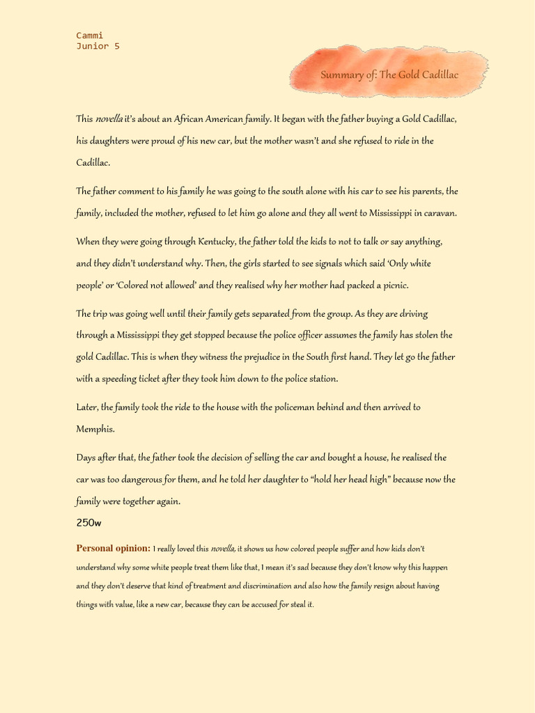 Summary of the gold cadillac | PDF