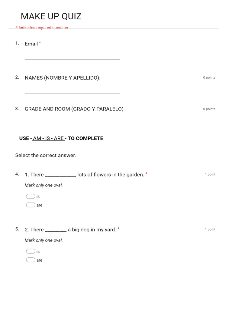 MAKE UP Quiz - Grade 4 - Google Forms | PDF | Linguistics | Grammar