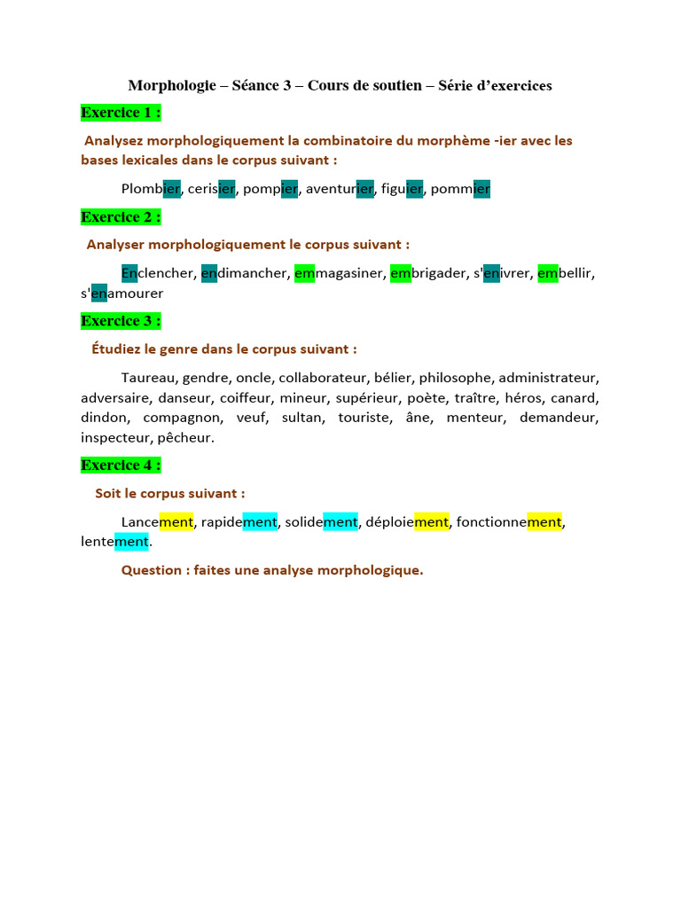 Analyse morphologique des mots | PDF | Genre grammatical ...