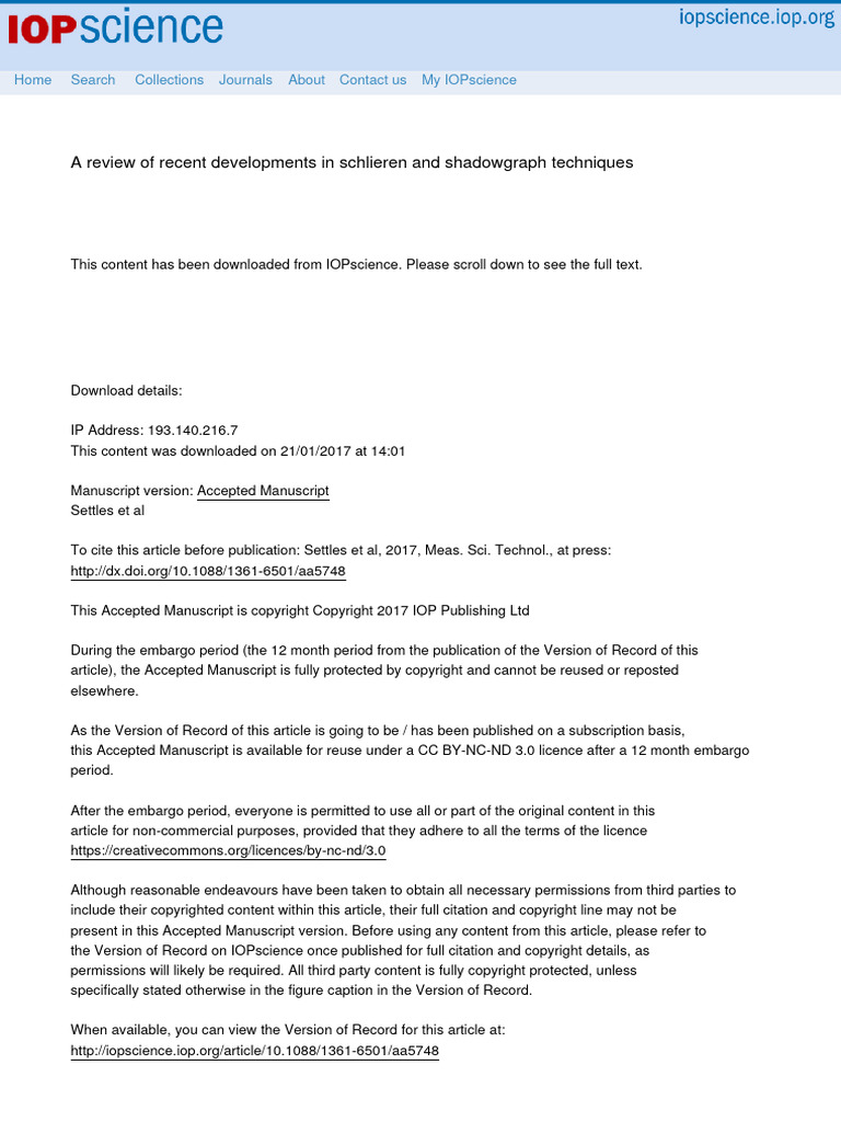 Review of Recent Developments in Schlieren and Shadowgraph Techniques | PDF | Digital Single ...