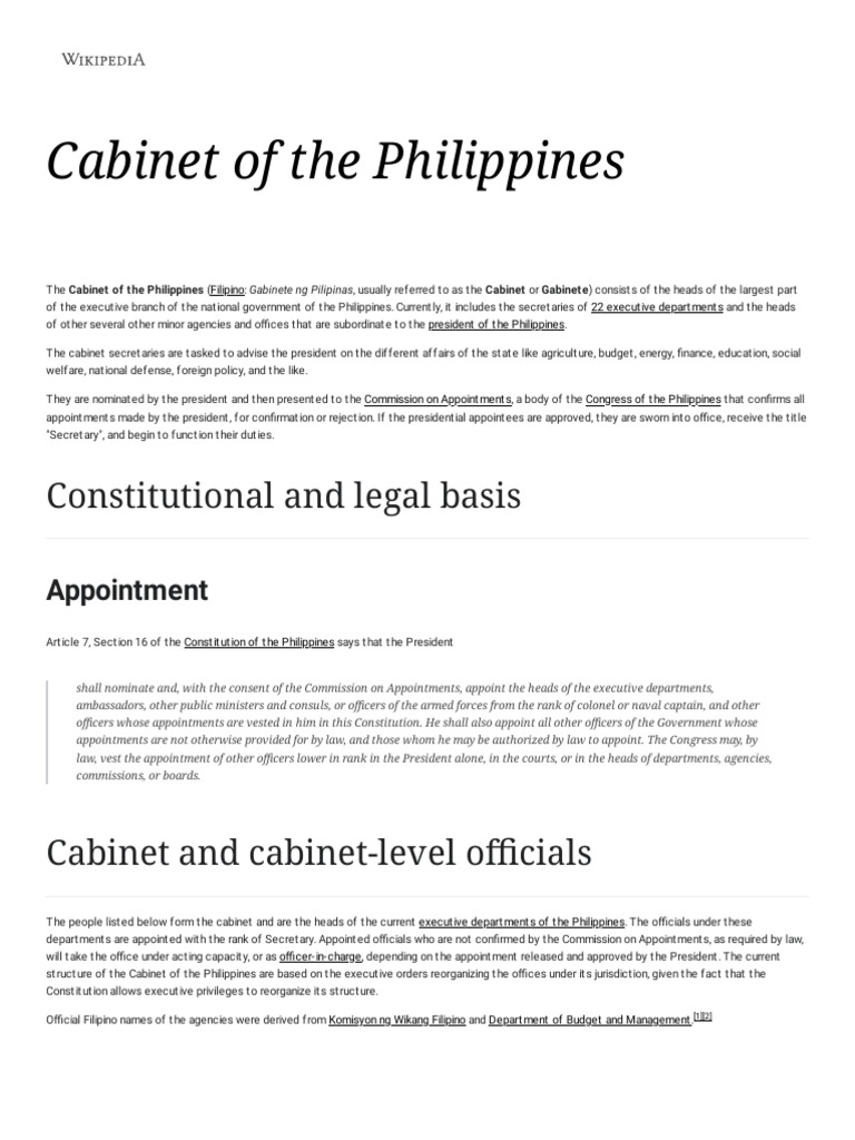 Cabinet of The Philippines | PDF | Philippines | Government