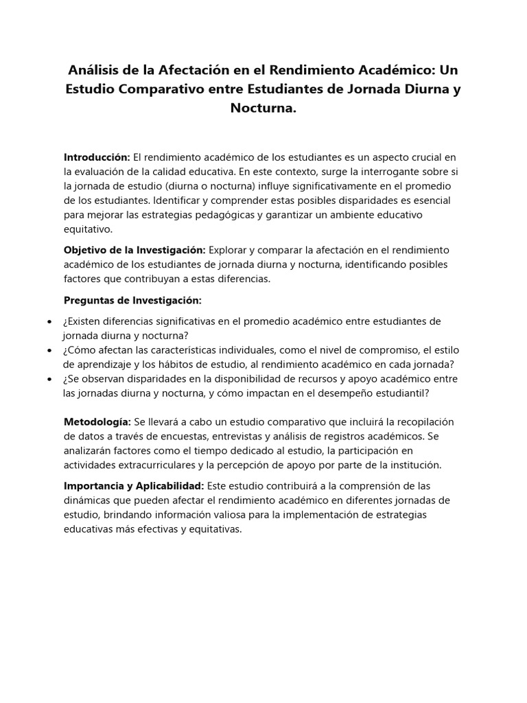 Rendimiento Académico: Diurna vs Nocturna | PDF | Aprendizaje | Cognición