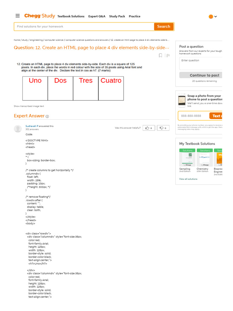 Create An HTML Page To Place 4 Div Elements Si... | PDF | Html | Cyberspace
