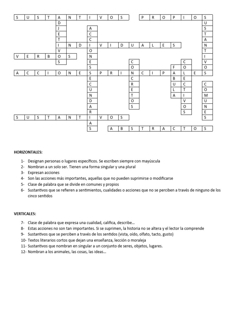 Crucigrama Hecho | PDF | Sustantivo | Lingüística