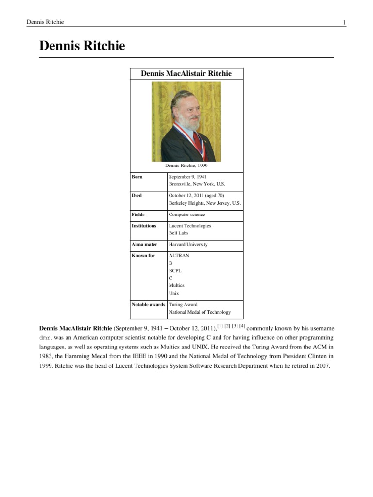 Dennis Ritchie | PDF | Areas Of Computer Science | Computing