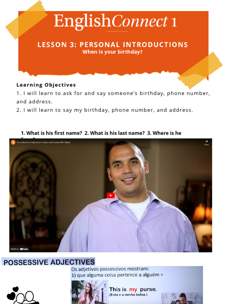 English Connect 1 - Lesson 3 | PDF