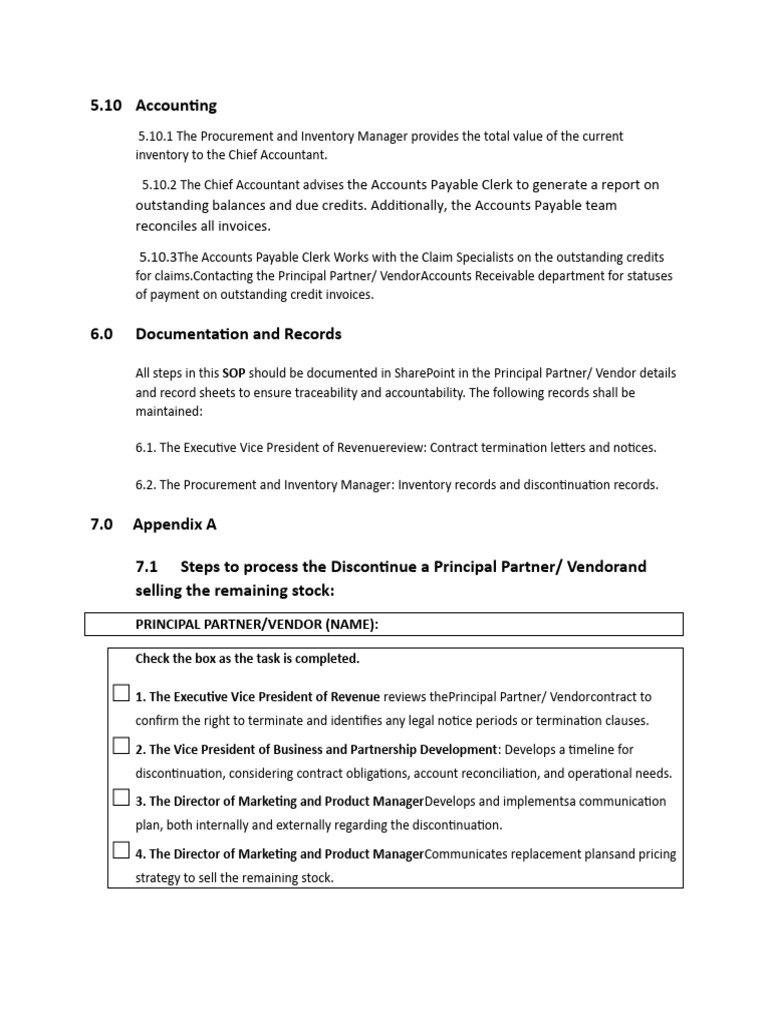 SOP for Discontinuing Vendors | PDF | Finance & Money Management