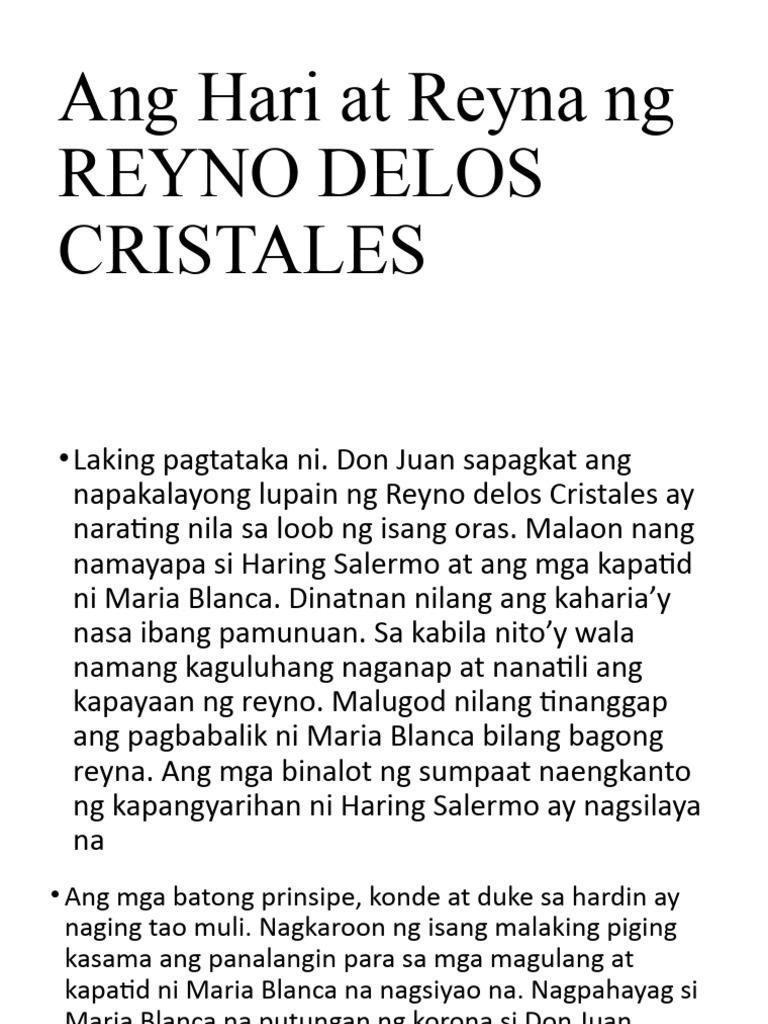 Ang Hari at Reyna NG Reyno Delos Cristales | PDF