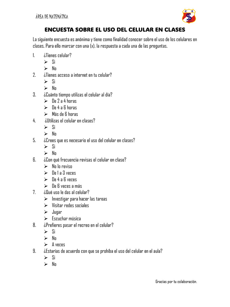 Encuesta Sobre El Uso Del Celular en Clases | PDF