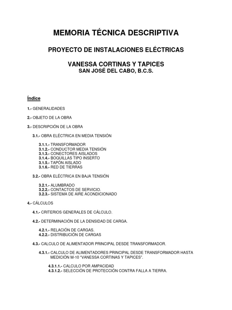 3 - Memoria Técnica Descriptiva Electrico | PDF | Transformador | Ingenieria Eléctrica