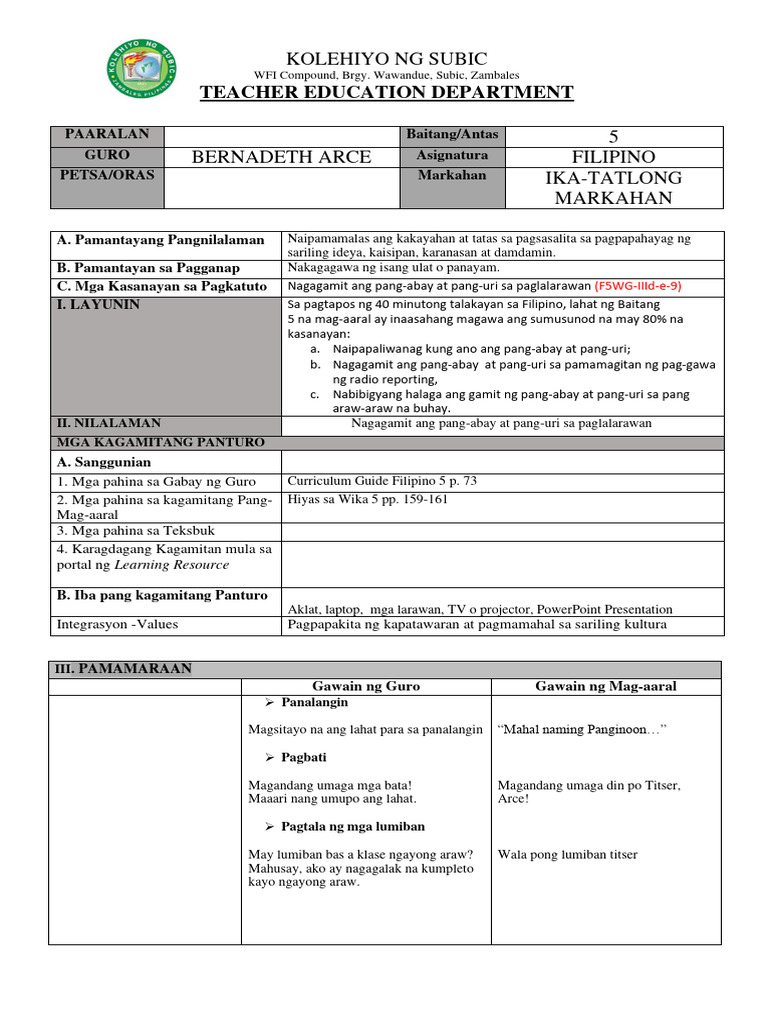 Filipino DLP Arce B. Final Revised | PDF