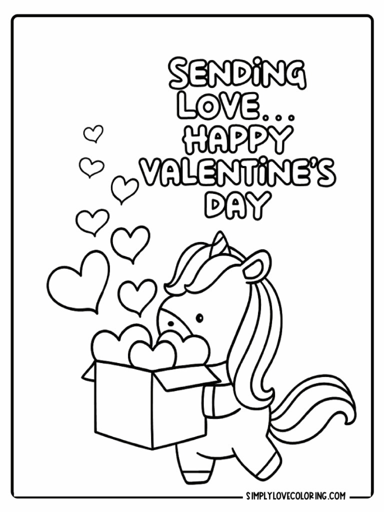 Sending Love Unicorn Valentines Day Coloring Pages | PDF