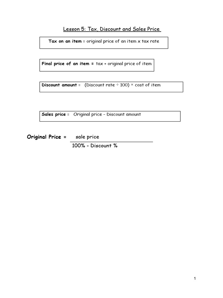 Tax, Discount, and Sales Price Calculations | PDF | Cooking, Food & Wine