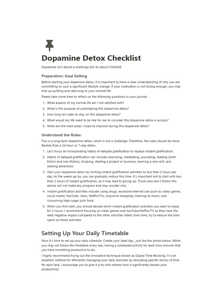Dopamine Detox Checklist Pdf Delayed Gratification Dopamine