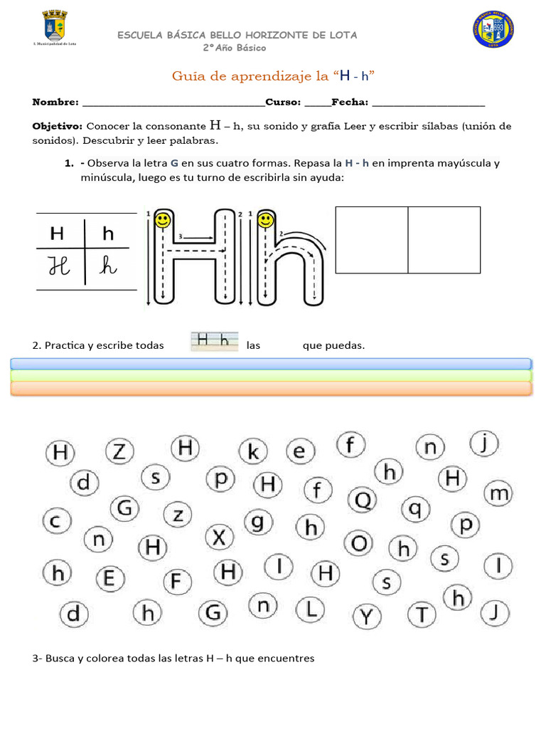 Guía de Aprendizaje Letra H | PDF | Artes del Lenguaje y Comunicación