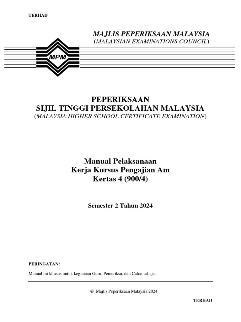 Manual Pelaksanaan Kerja Kursus Pengajian Am Kertas 4 9004 STPM | PDF
