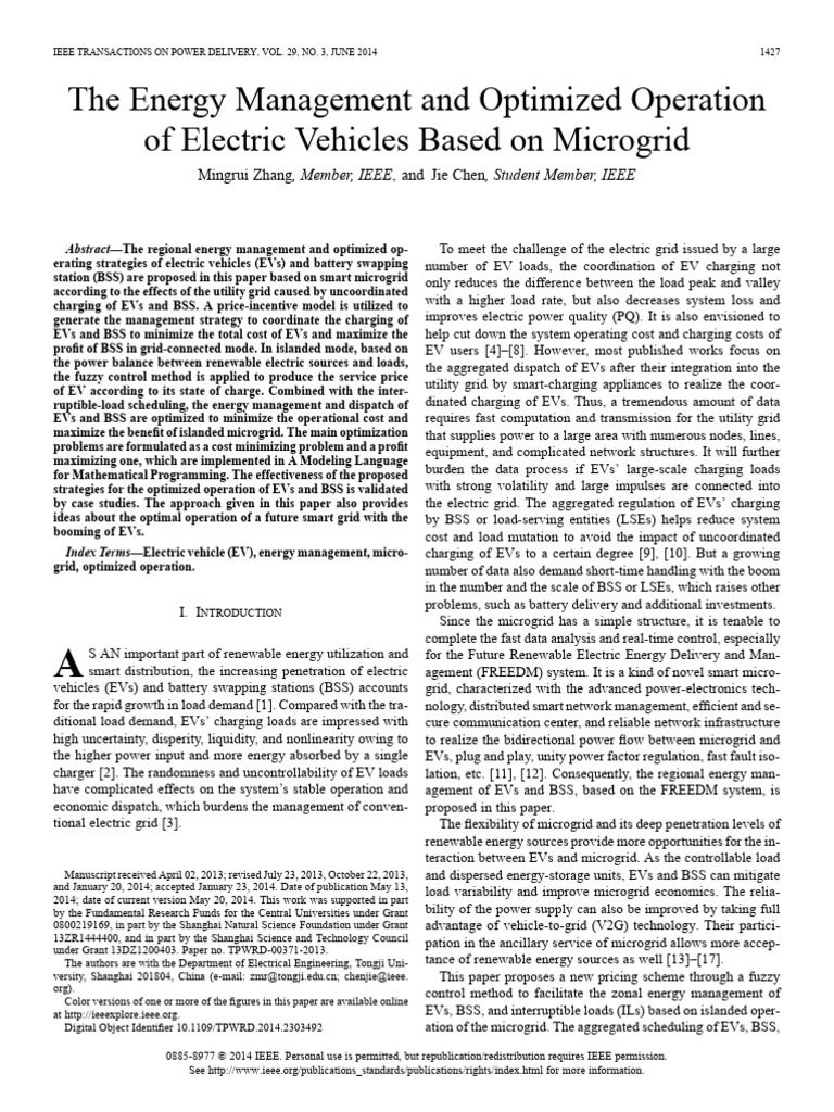The Energy Management And Optimized Operation Of Electric Vehicles Based On Microgrid Pdf