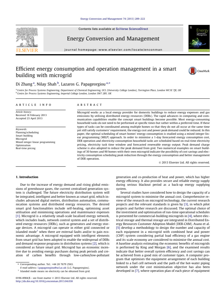 Efﬁcient energy consumption and operation management in a smart building with microgrid | PDF ...