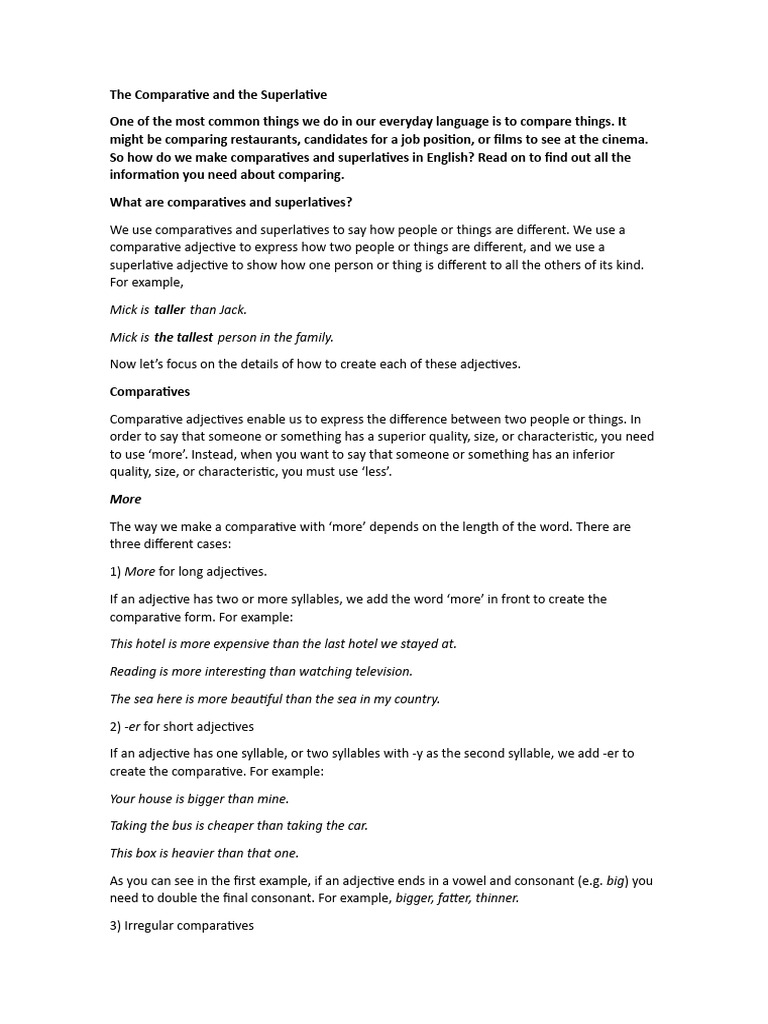 The Comparative and The Superlative | PDF | Verb | English Language