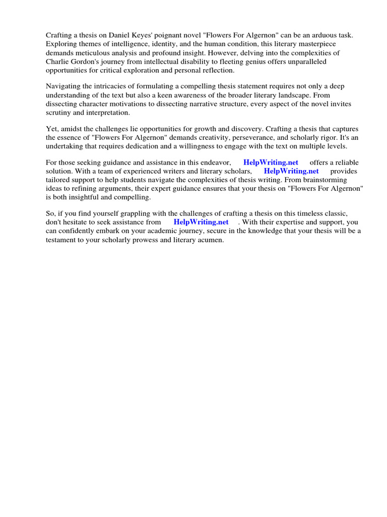 Flowers For Algernon Essay Thesis | PDF | Intelligence | Behavioural ...