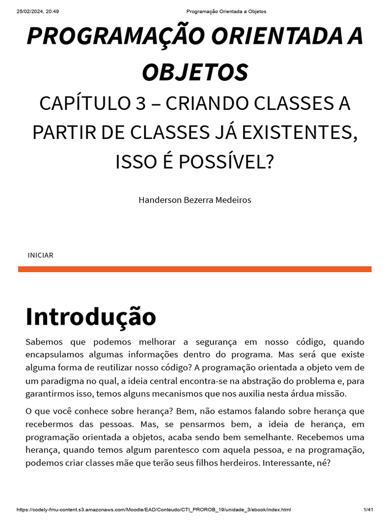 Programação Orientada A Objetos - Unidade 3 | PDF | Classe (programação ...
