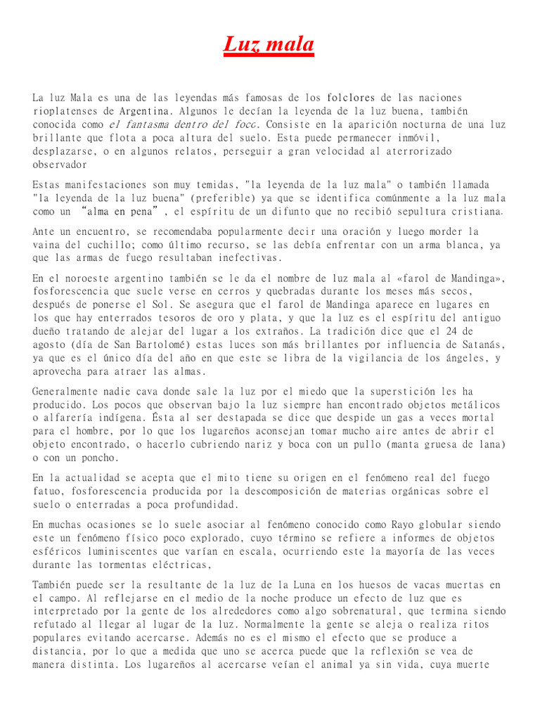 Luz Mala Leyenda Argentina | PDF | Ligero