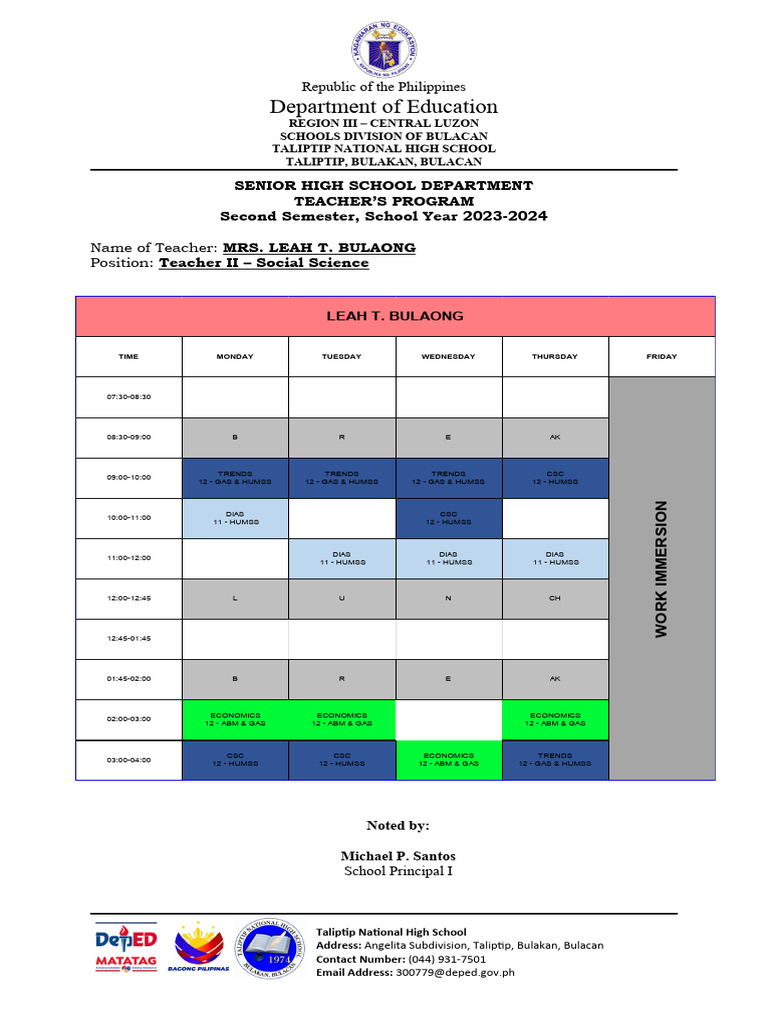 SHS Teachers Program Second Semester 2023 2024 | PDF | Asia | Southeast Asia