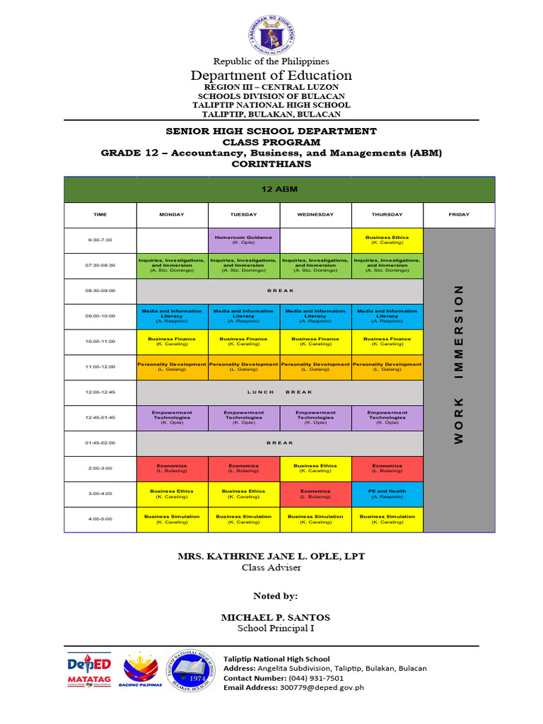 SHS Class Program Second Semester 2023 2024 | PDF | Science