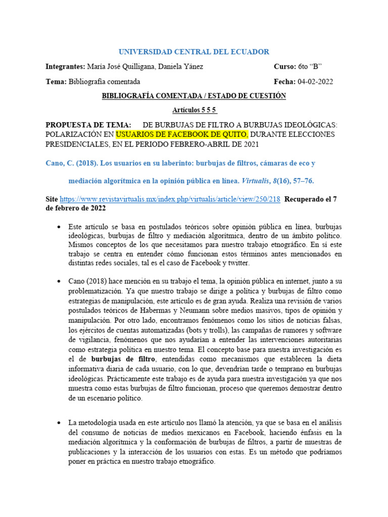BIBLIOGRAFÍA COMENTADA FINAL 6B | PDF | Facebook | Servicio de redes sociales