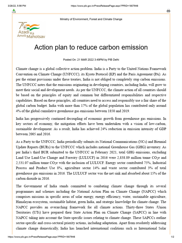 Action Plan To Reduce Carbon Emission | PDF | Science & Mathematics