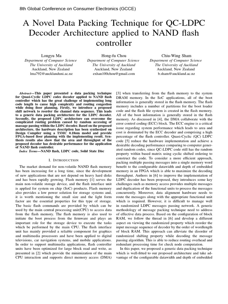 A Novel Data Packing Techniques For Qc Ldpc Decoder Architecture Applied To Nand Flash