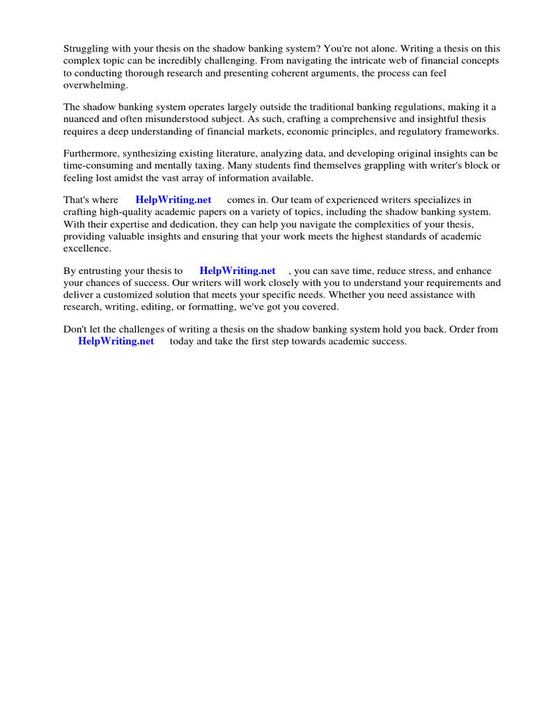 Shadow Banking System Thesis | PDF | Shadow Banking System | Banks