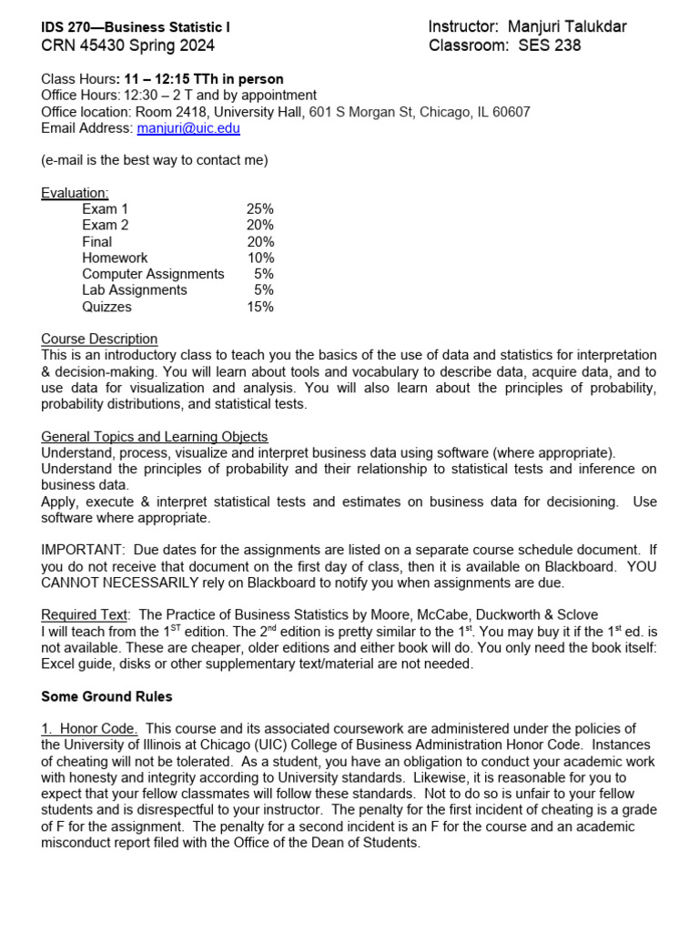 Business Statistics Course Overview | PDF | Statistics | Quiz