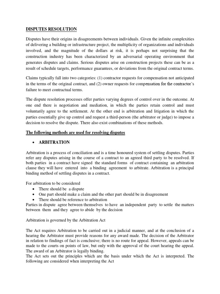 Disputes Resolution | PDF | Mediation | Arbitration