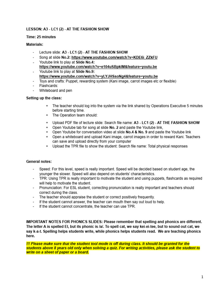 A3 - LC1 | PDF | Phonics | You Tube