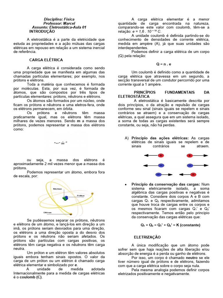 Eletrostática - Aula 01 | PDF | Carga elétrica | Condutor elétrico