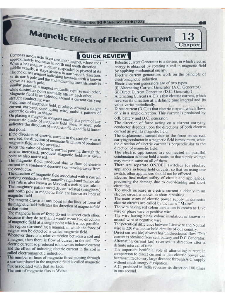 Class 10 PYQs Magnetic Effects of Electric Current | PDF