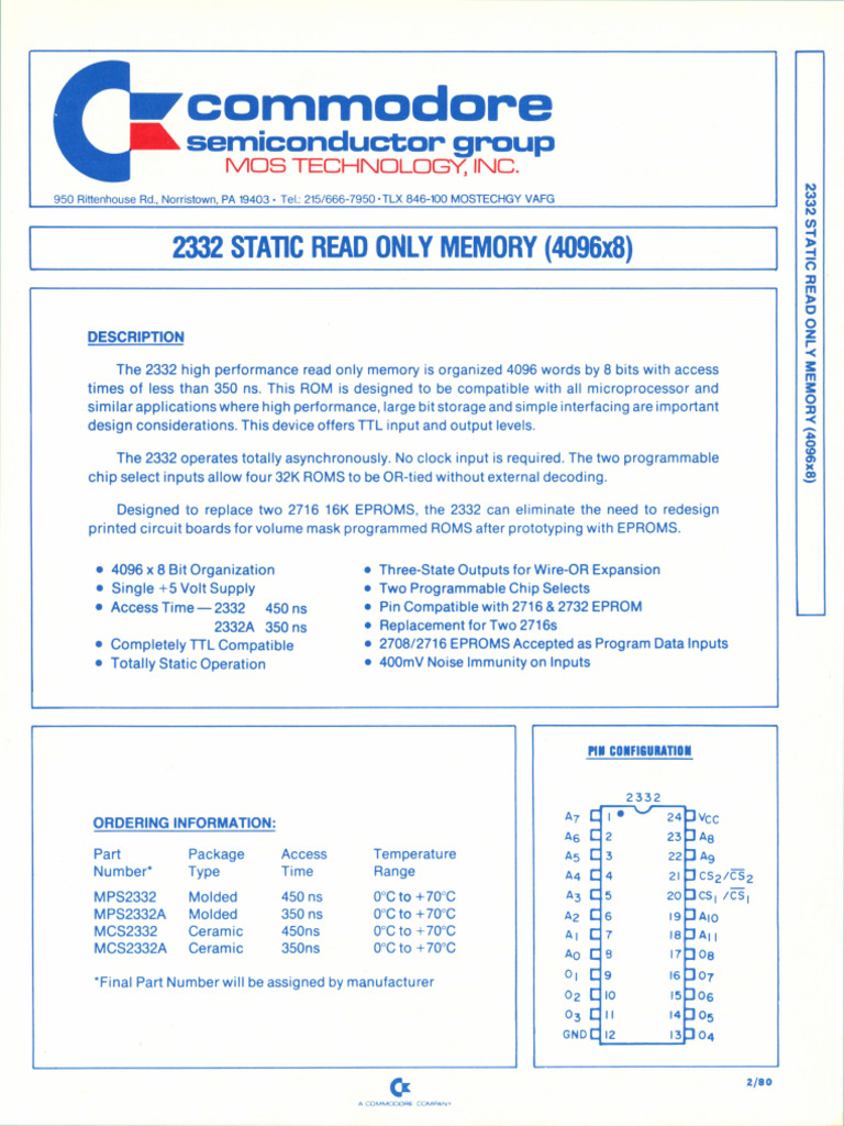 mos_2332_rom_feb_1980 | PDF | Read Only Memory | Microprocessor
