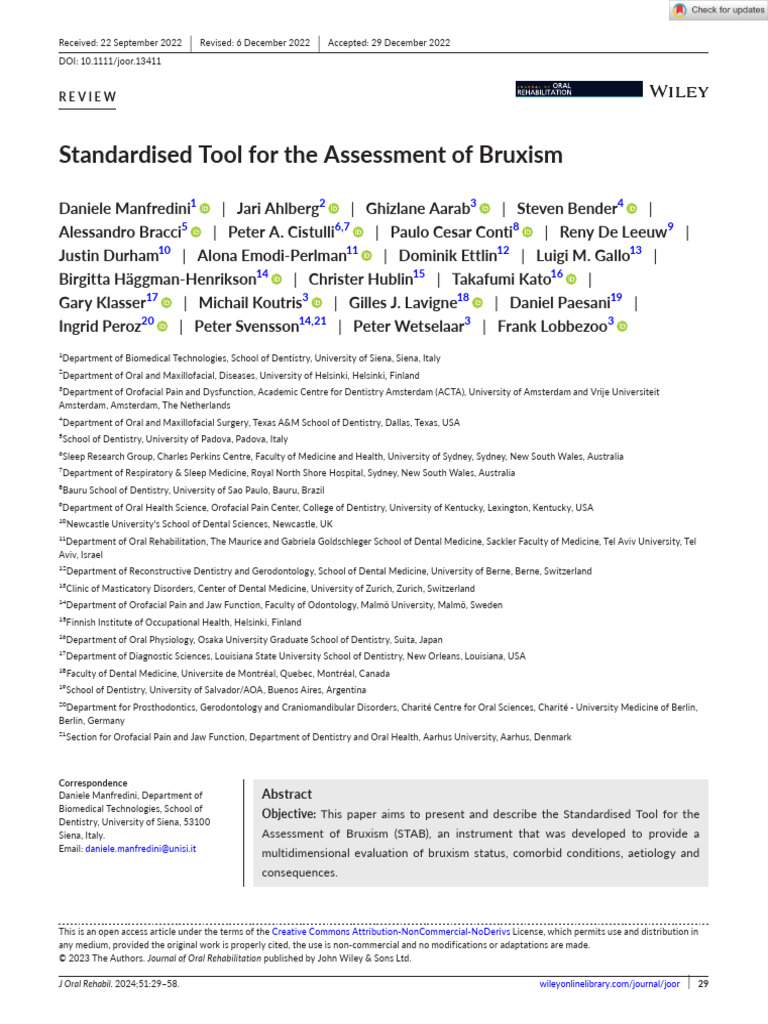 2024 STAB J of Oral Rehabilitation - 2023 - Manfredini - Standardised ...