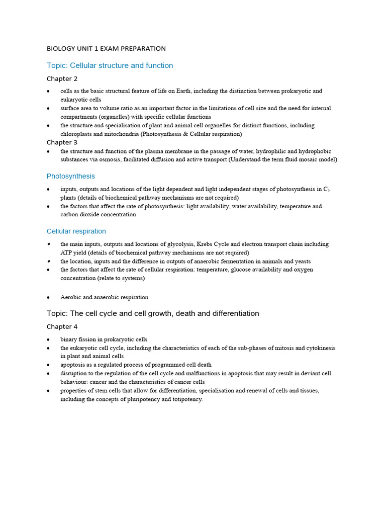 2023 Unit 1 Bio Checklist | PDF | Cellular Respiration | Cell (Biology)