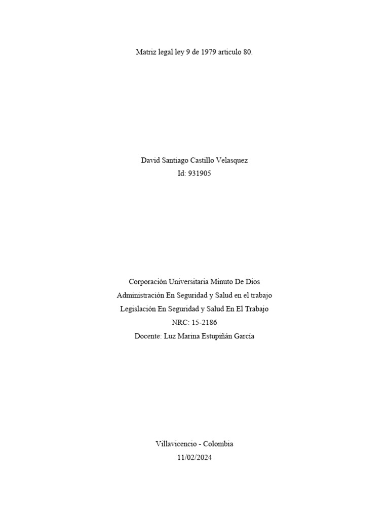 Matriz Legal Ley 9 de 1979 | PDF