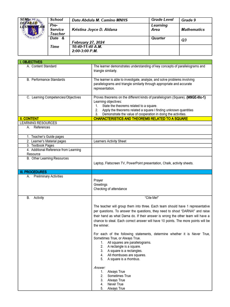 Math 9 Feb 27 | PDF | Rectangle | Perpendicular