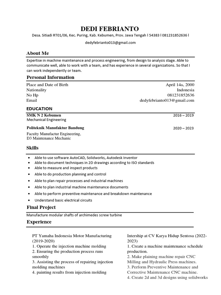 DEDI FEBRIANTO - CVnew | PDF | Engineering